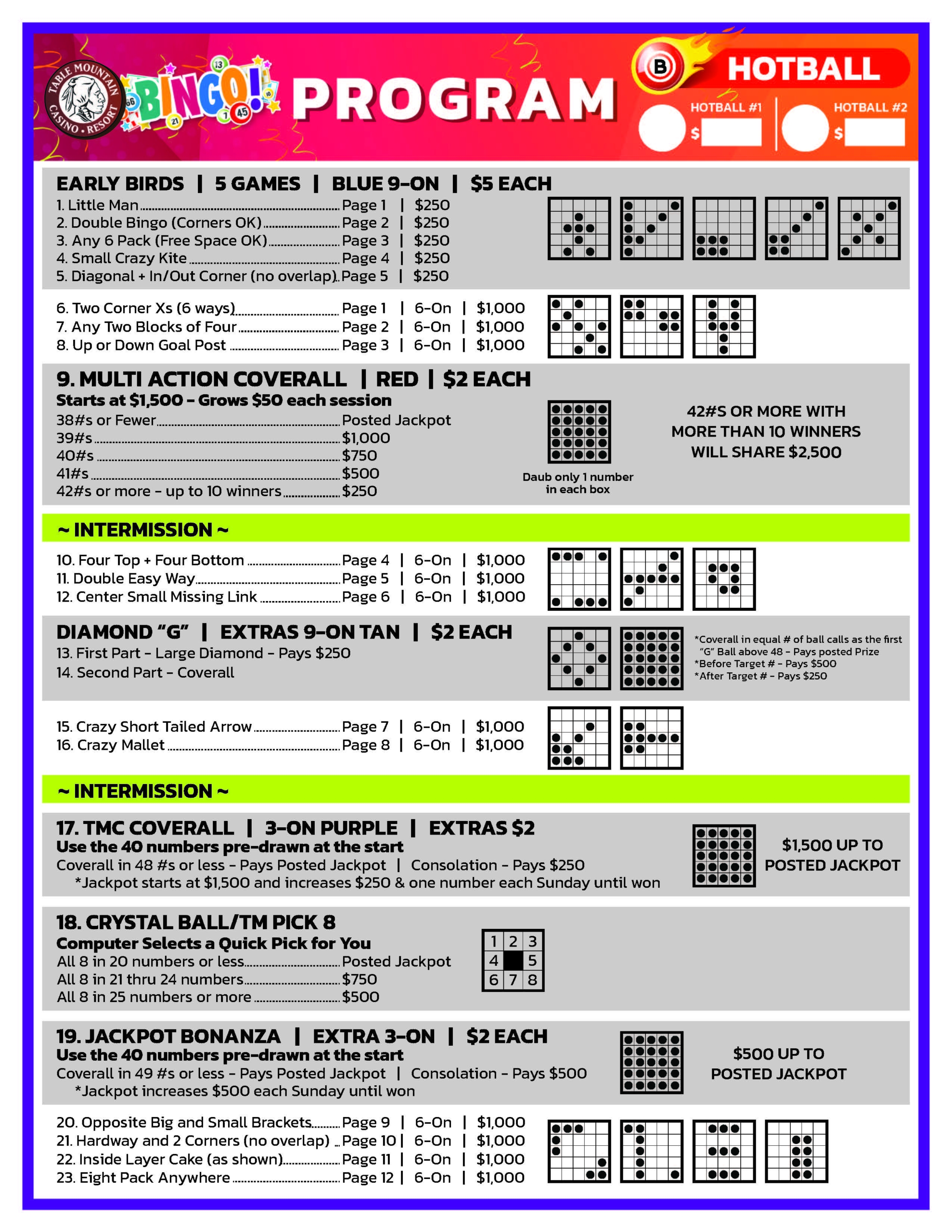 Bingo - Table Mountain Casino: Slots, Table Games, Entertainment & More